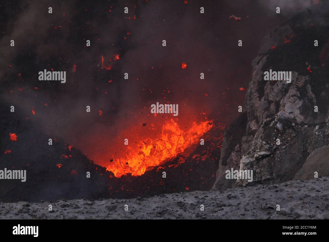Vanuatu, Tanna Island, View of lava erupting from Yasur volcano Stock ...