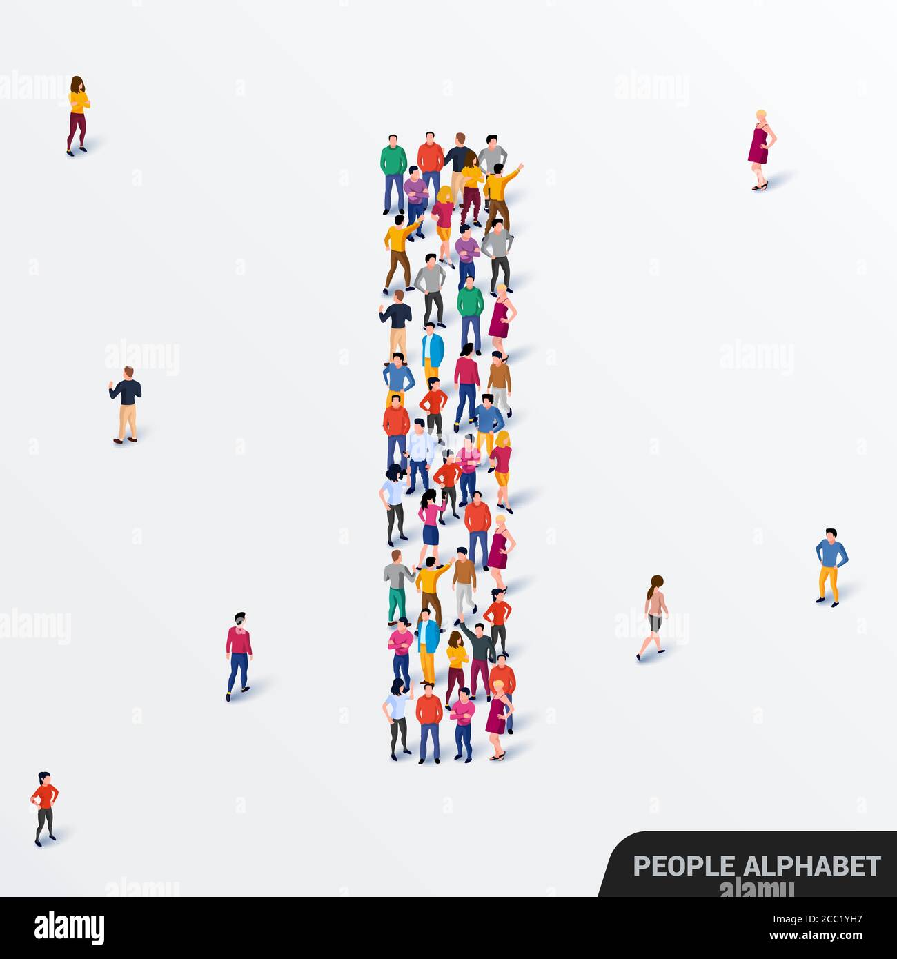 Large group of people in letter I form. Human alphabet. Vector seamless ...