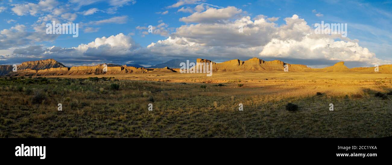 USA, Utah, Thunderstorm clouds over Burr Trail and Henry Mountains ...