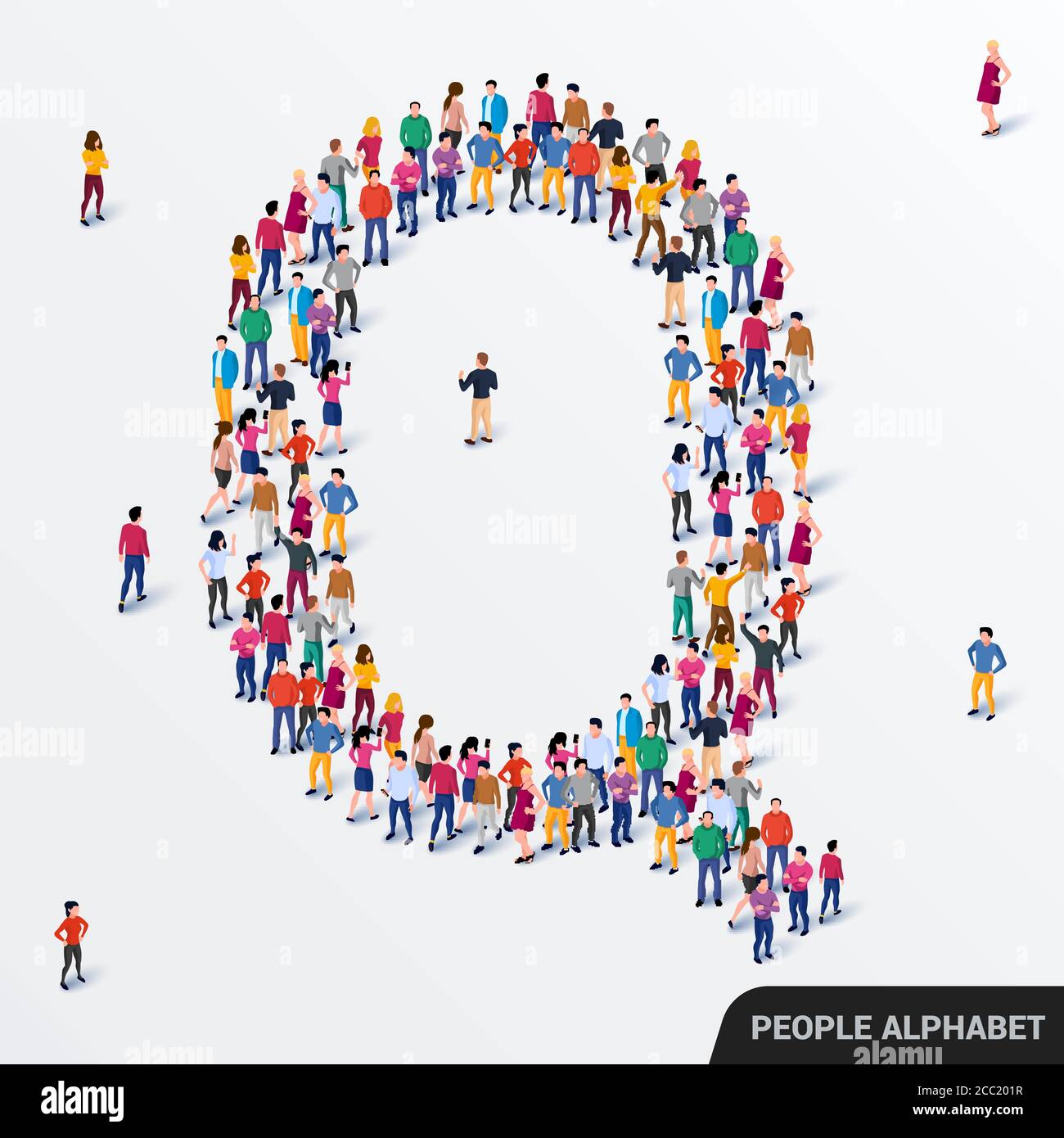 Large group of people in letter Q form. Human alphabet. Vector seamless ...