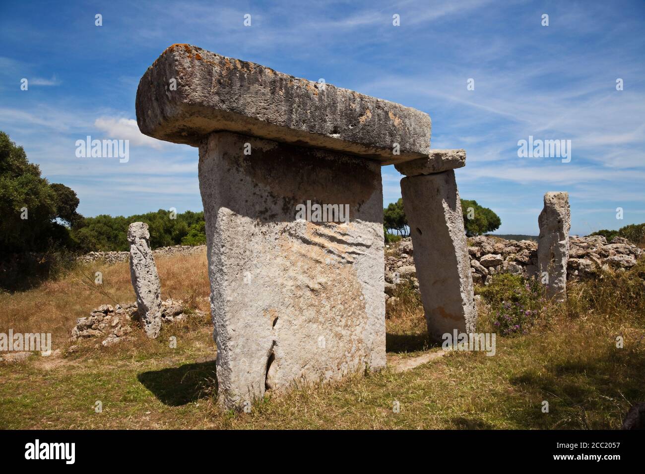 Spain, Menorca, View of Taula cult and Megalithic monuments near Mahon ...