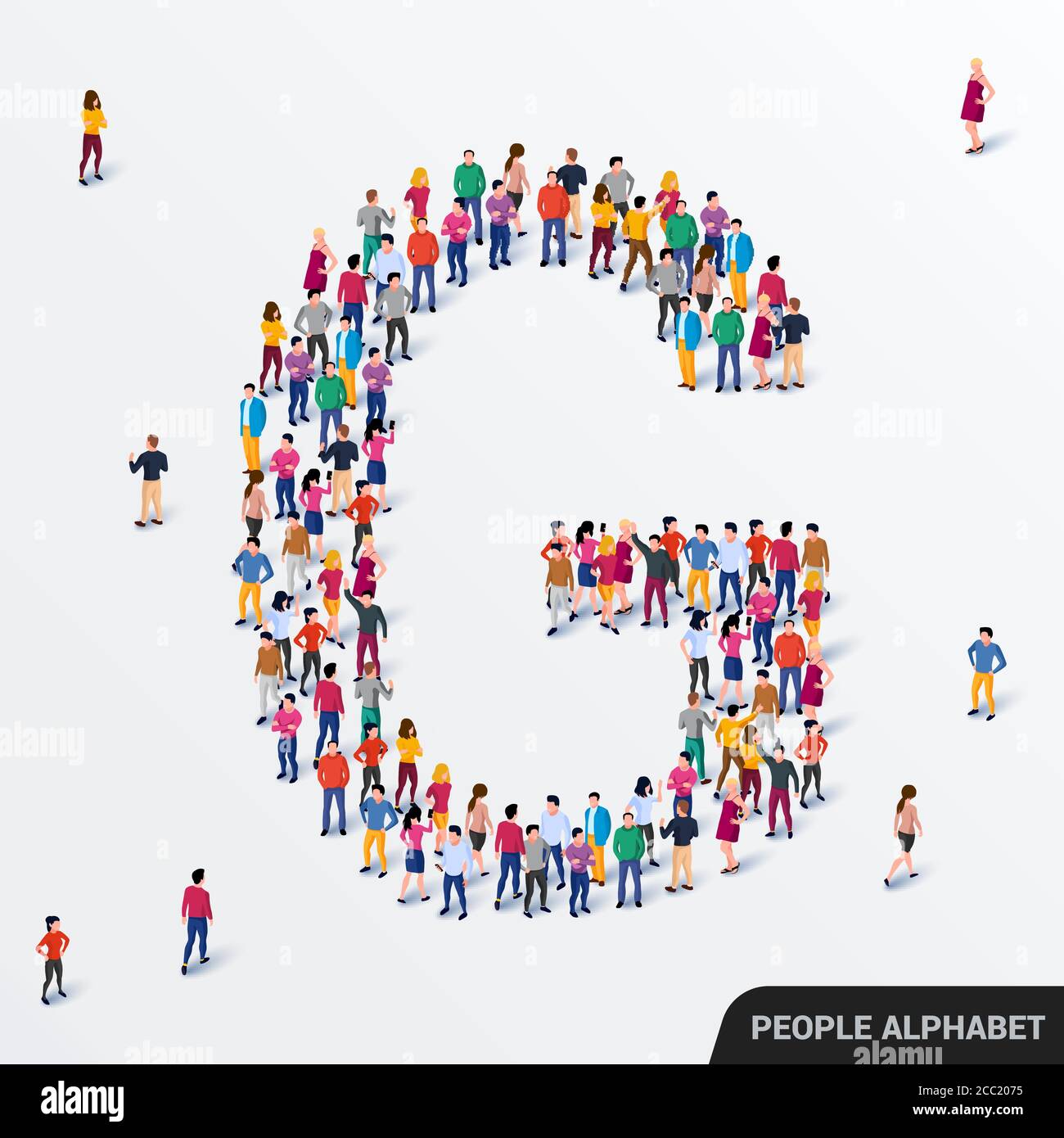 Large group of people in letter G form. Human alphabet. Vector seamless ...