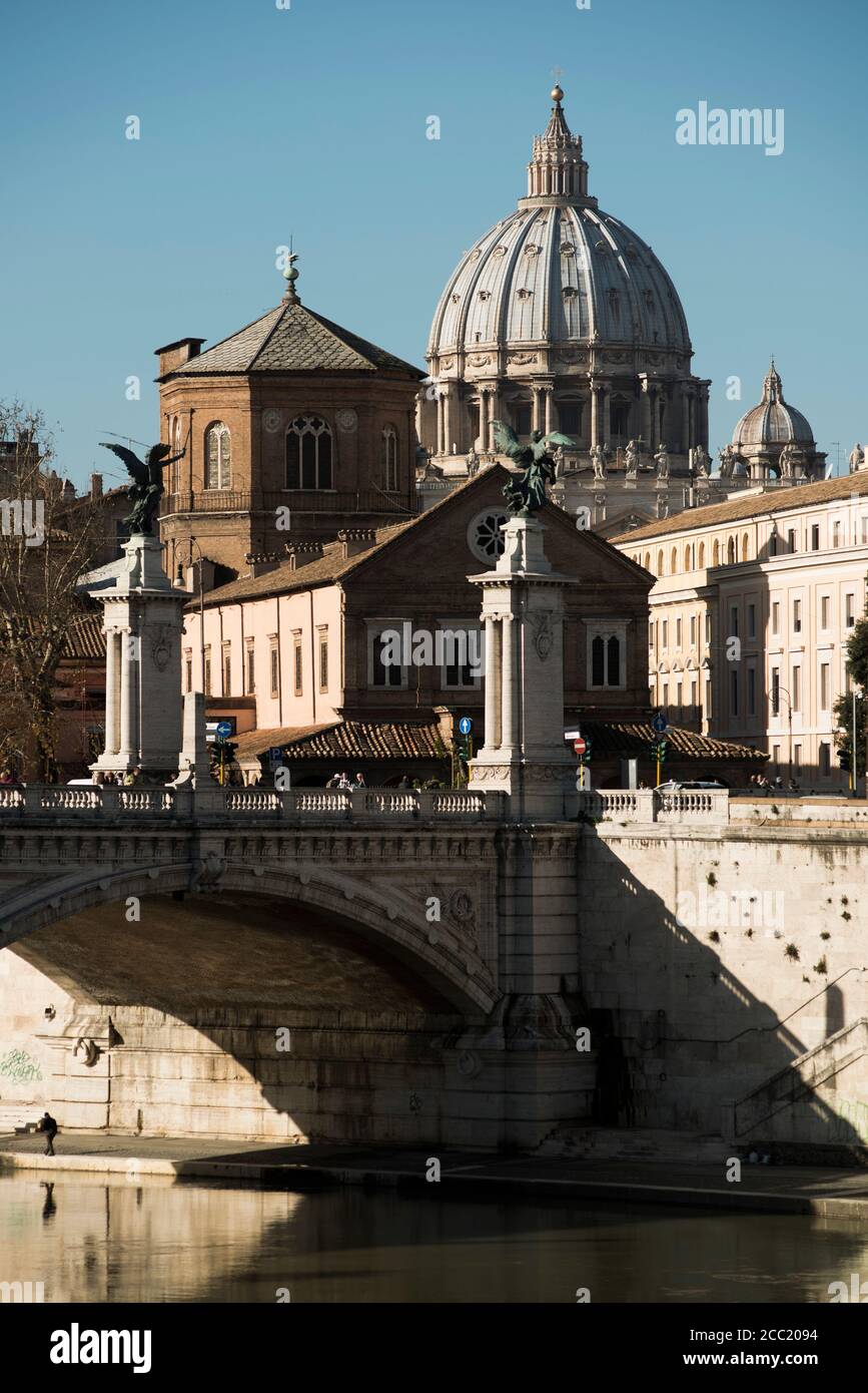 Italy, Rome, Tiber bridge with St Peters Basilica Stock Photo - Alamy