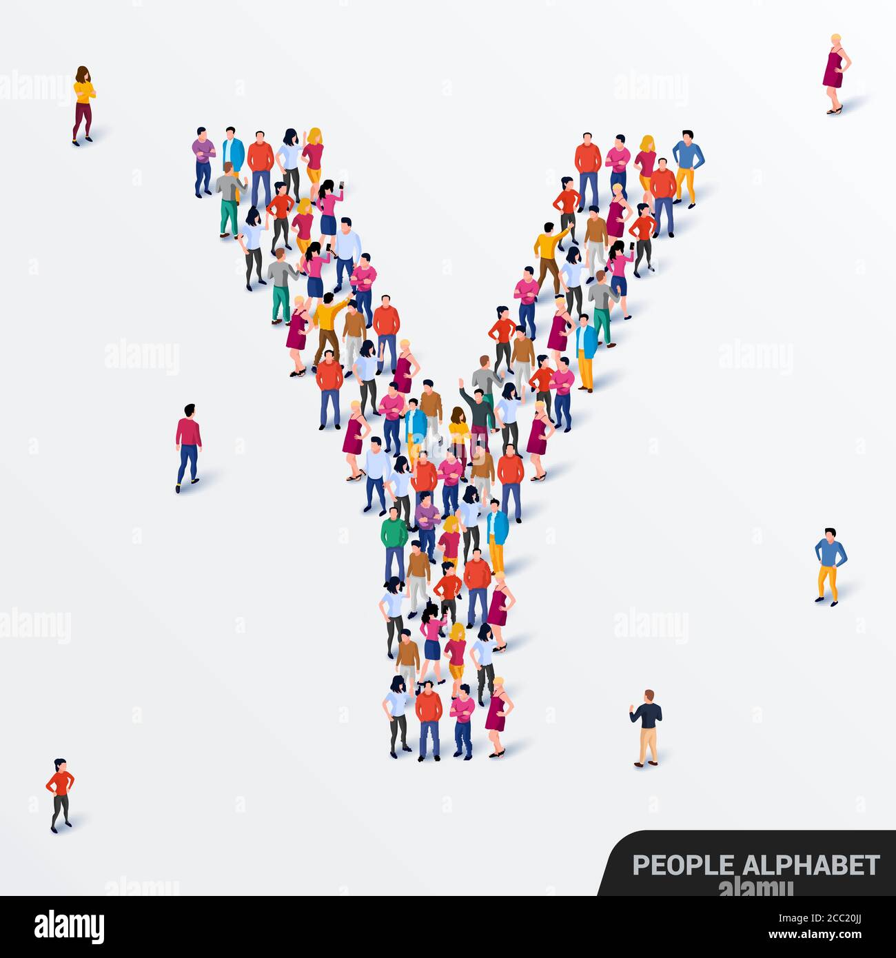 Large group of people in letter Y form. Human alphabet. Vector seamless ...