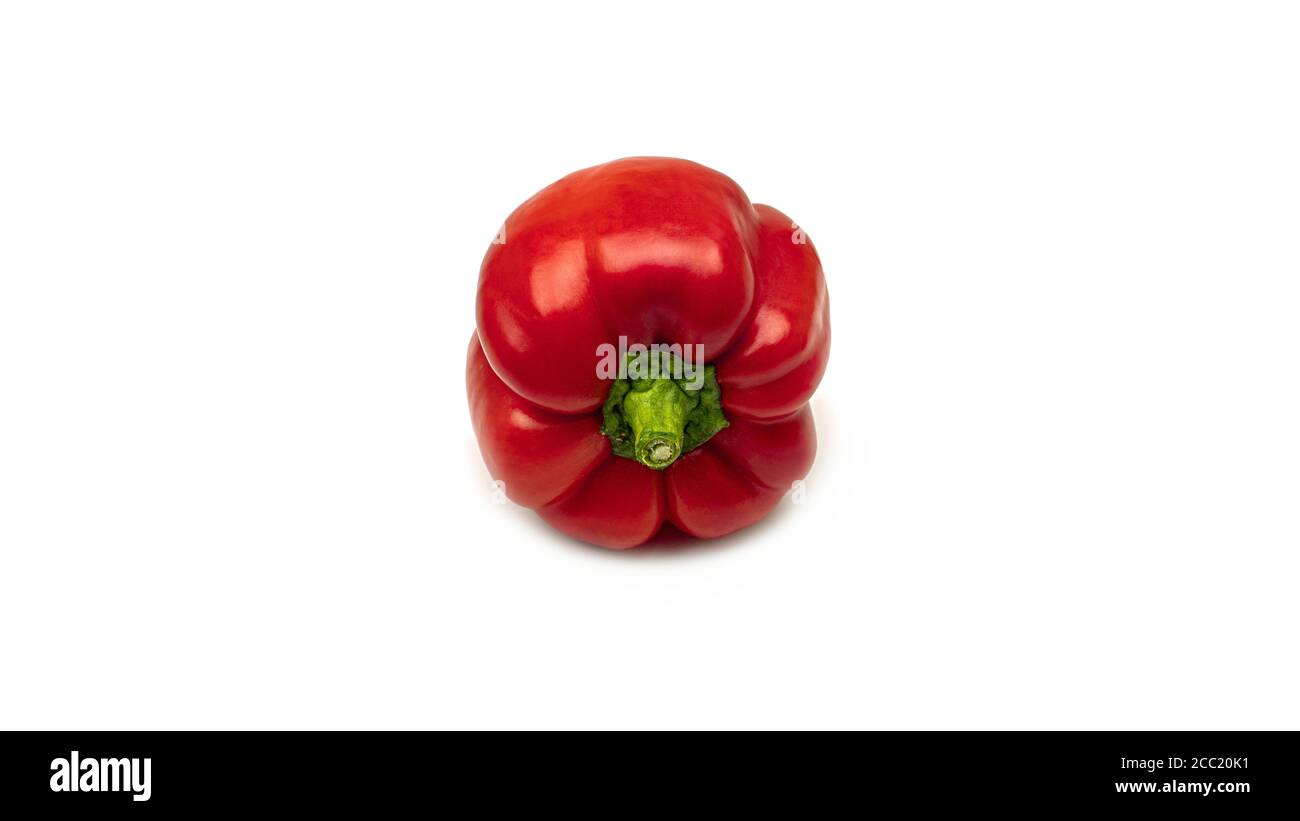 Set of fresh whole and sliced sweet red bell pepper on white background ...