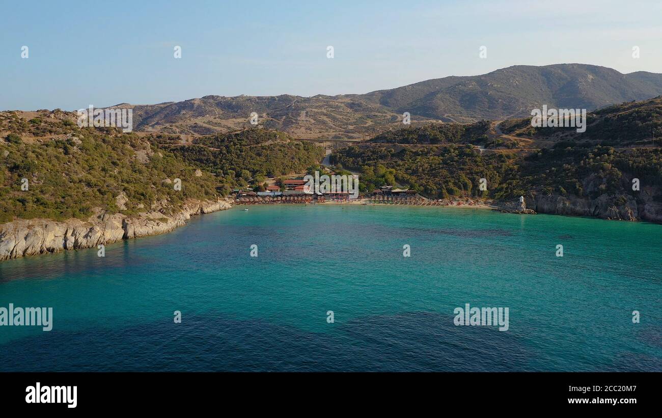 Stunning aerial shot of a distant coastline and an amazing landscape ...