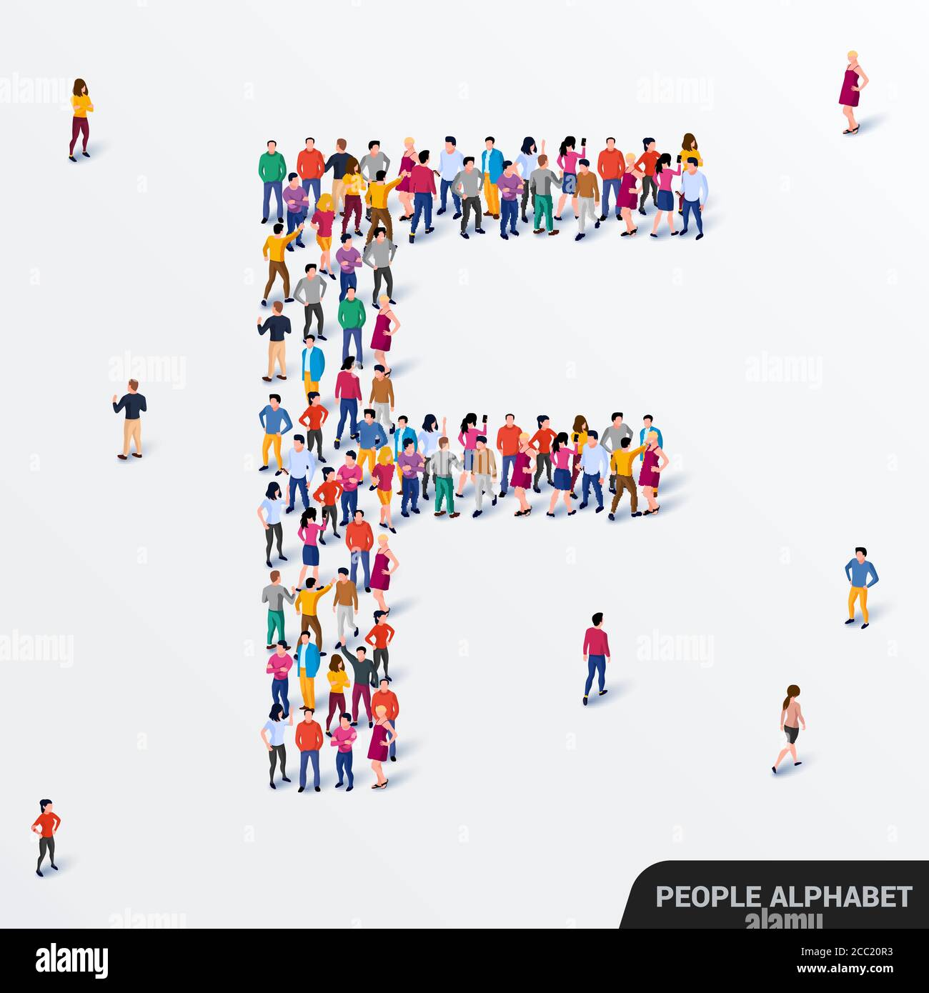 Large group of people in letter F form. Human alphabet. Vector seamless ...