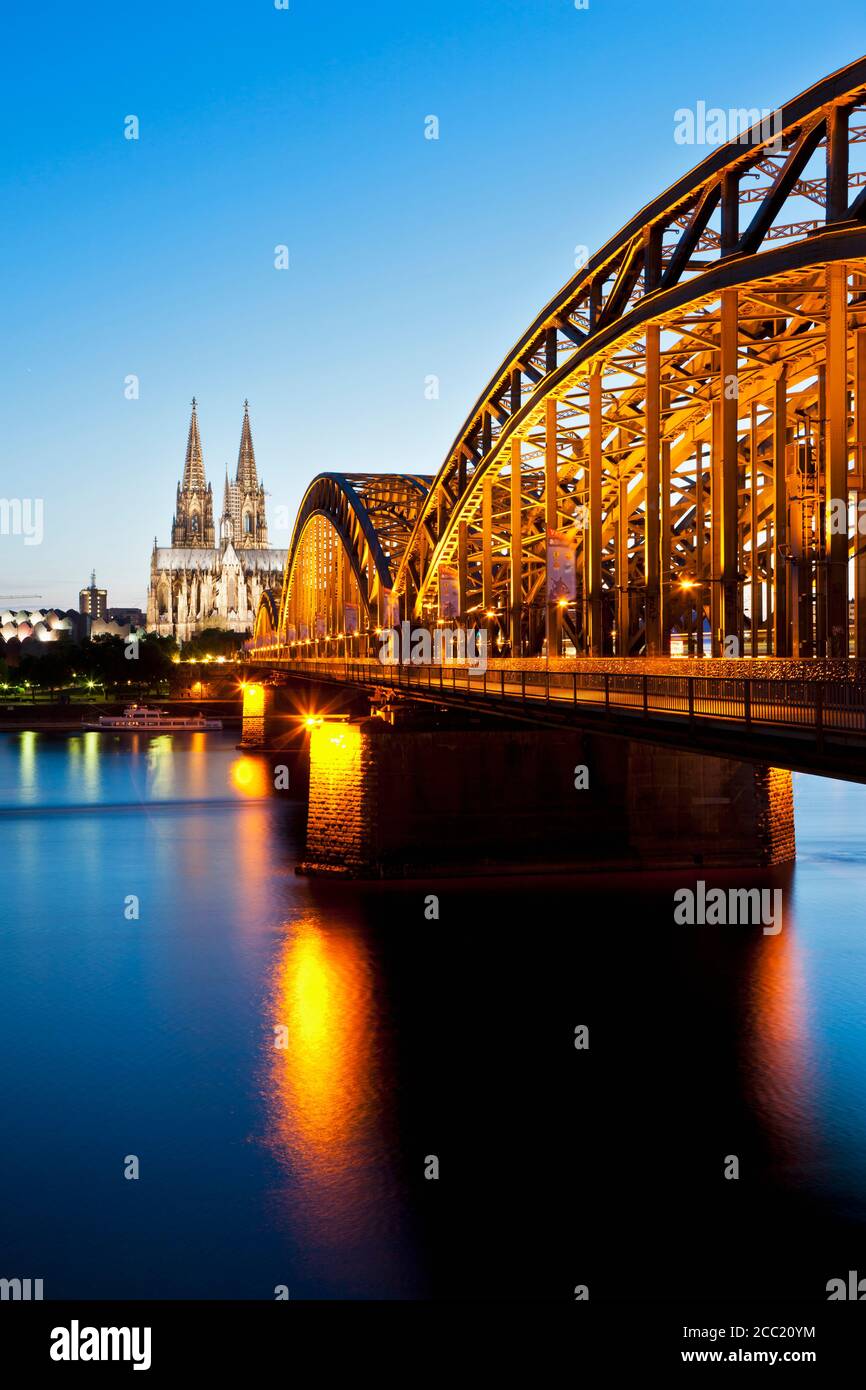 Germany, Cologne, View of Cologne Cathedral and Hohenzollern Bridge ...