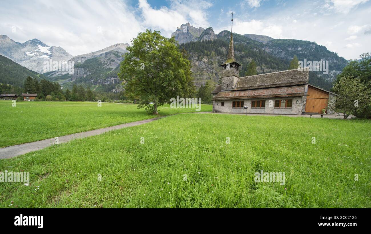 kandersteg village and st. Mary church, canton of bern switzerland ...