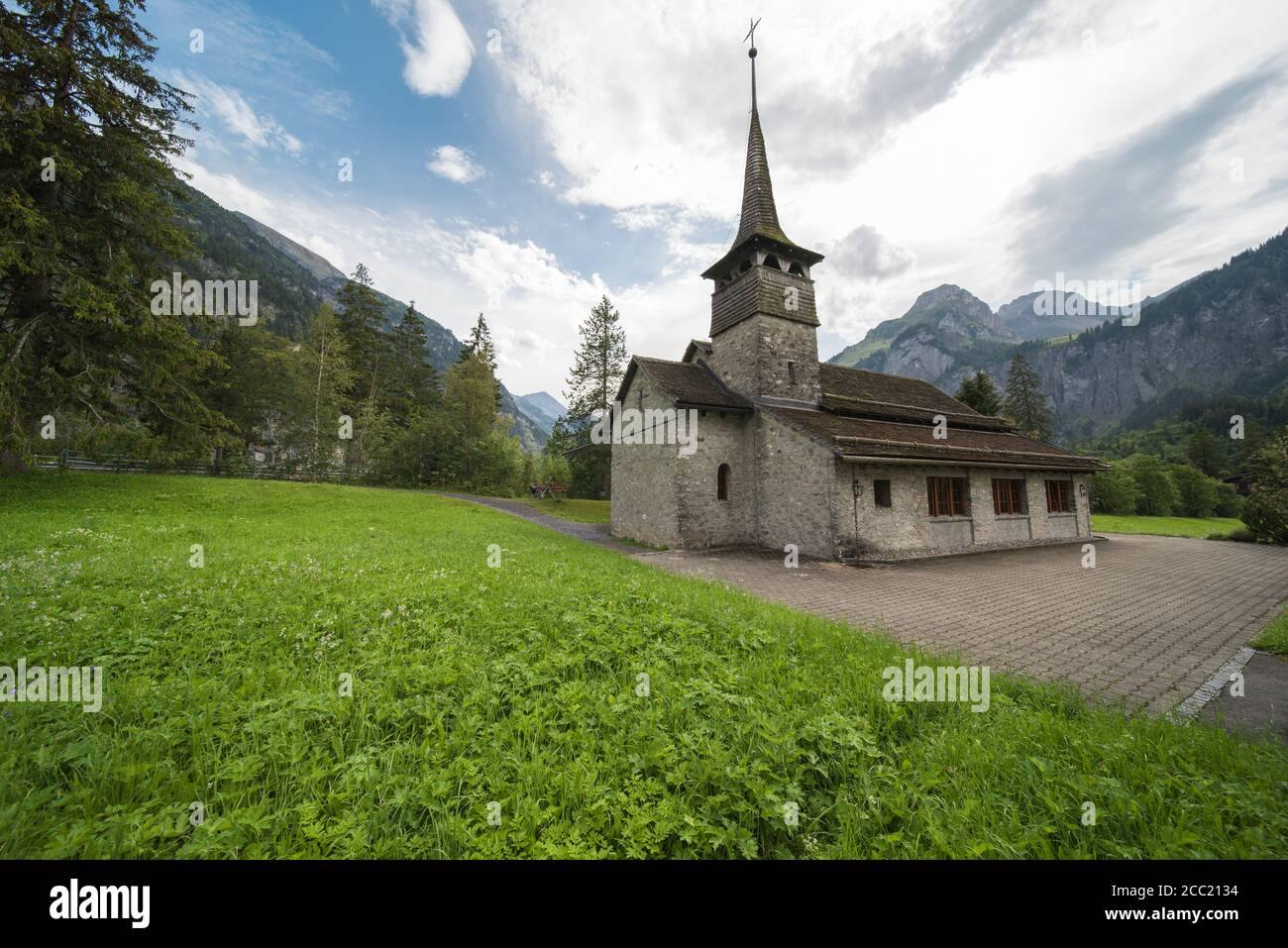 kandersteg village and st. Mary church, canton of bern switzerland ...