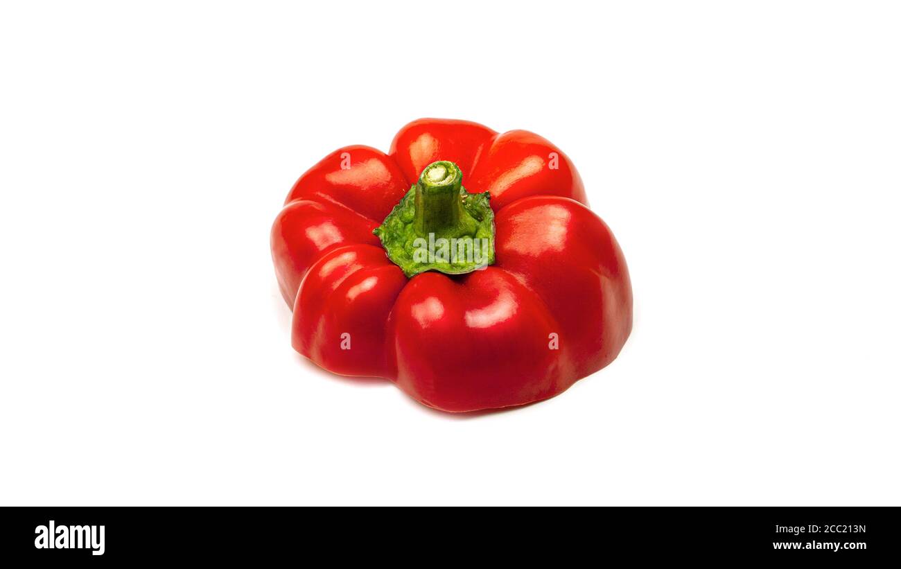 Set of fresh whole and sliced sweet red bell pepper on white background ...