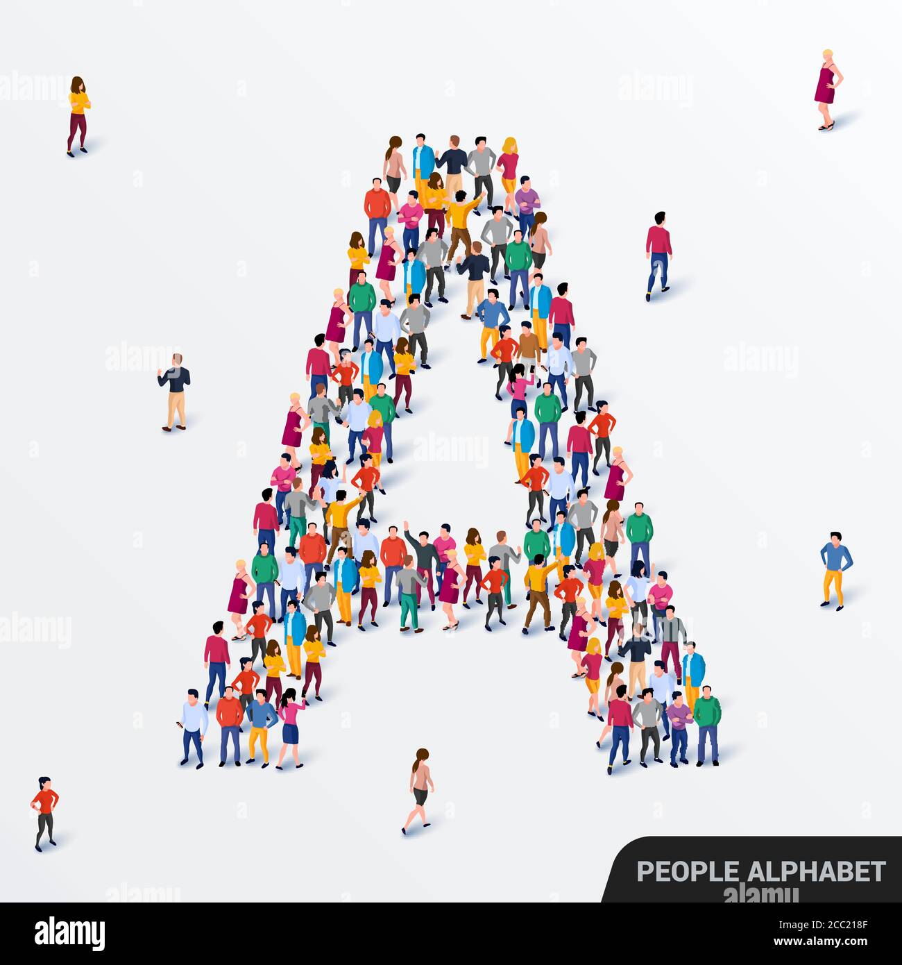 Large group of people in letter A form. Human alphabet. Vector seamless ...