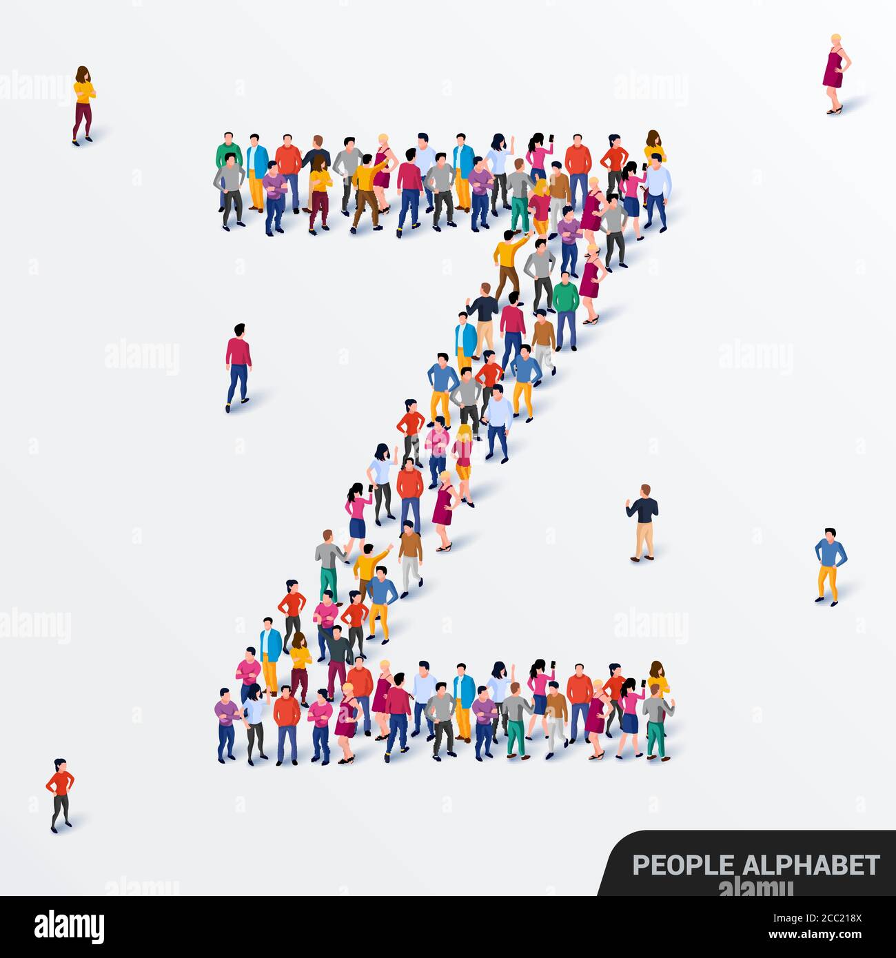 Large group of people in letter Z form. Human alphabet. Vector seamless ...