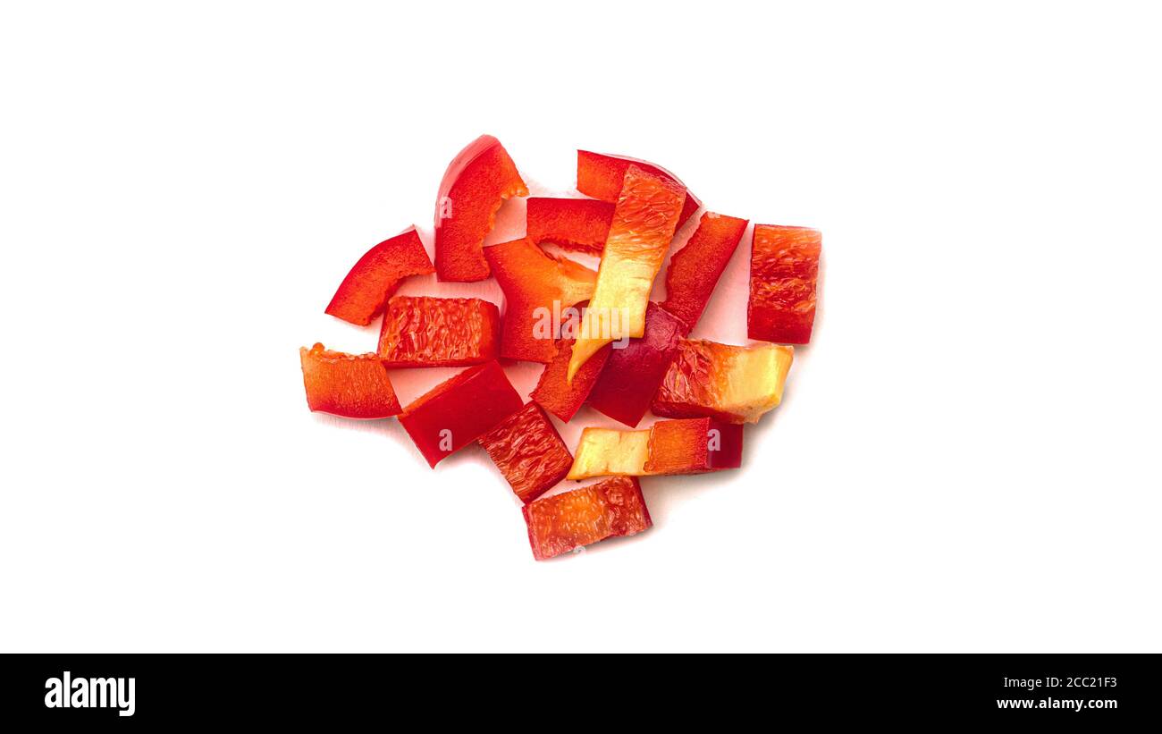 Slices of sweet red bell pepper on white background Stock Photo - Alamy