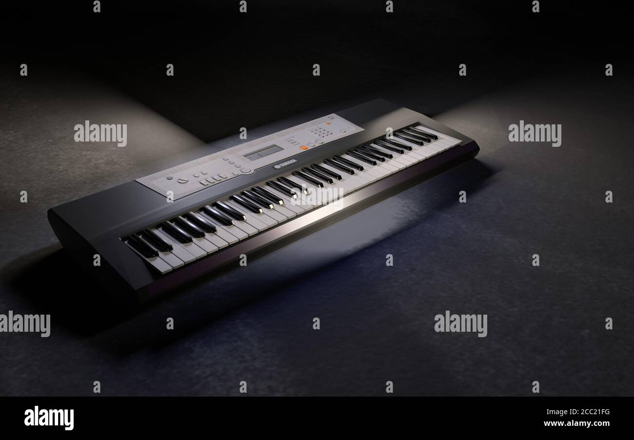 Greyscale 3d render photo of an electronic piano keyboard on black ...