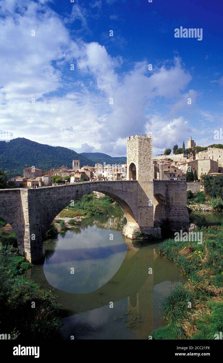 Middle aged stonebridge from besalu over the riu fluvio hi-res stock ...