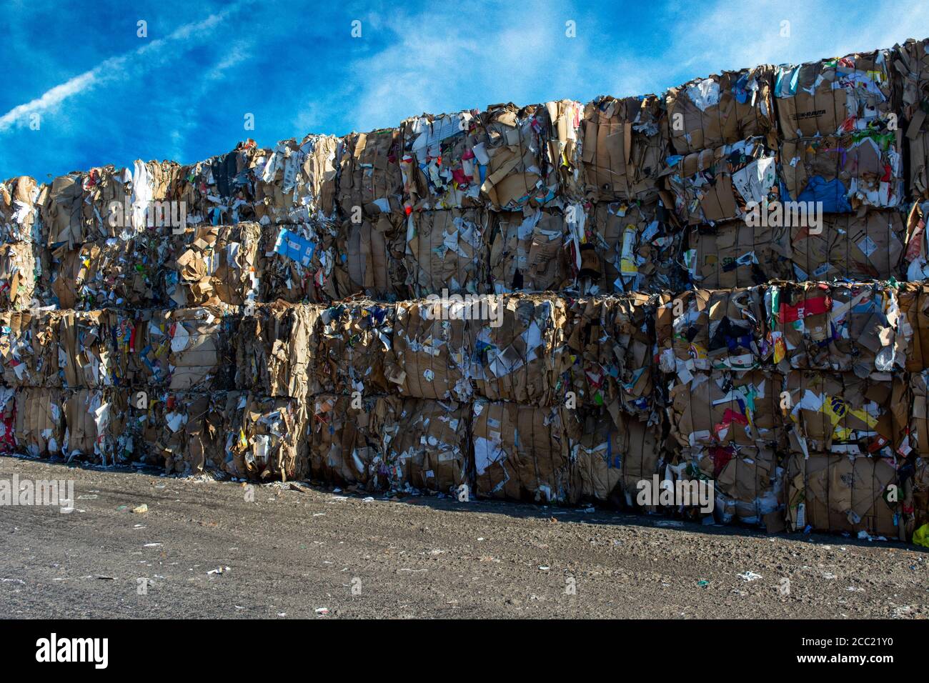 Sweden, Orebro, 24.02.2020: Bales of cardboard and box board. Waste ...
