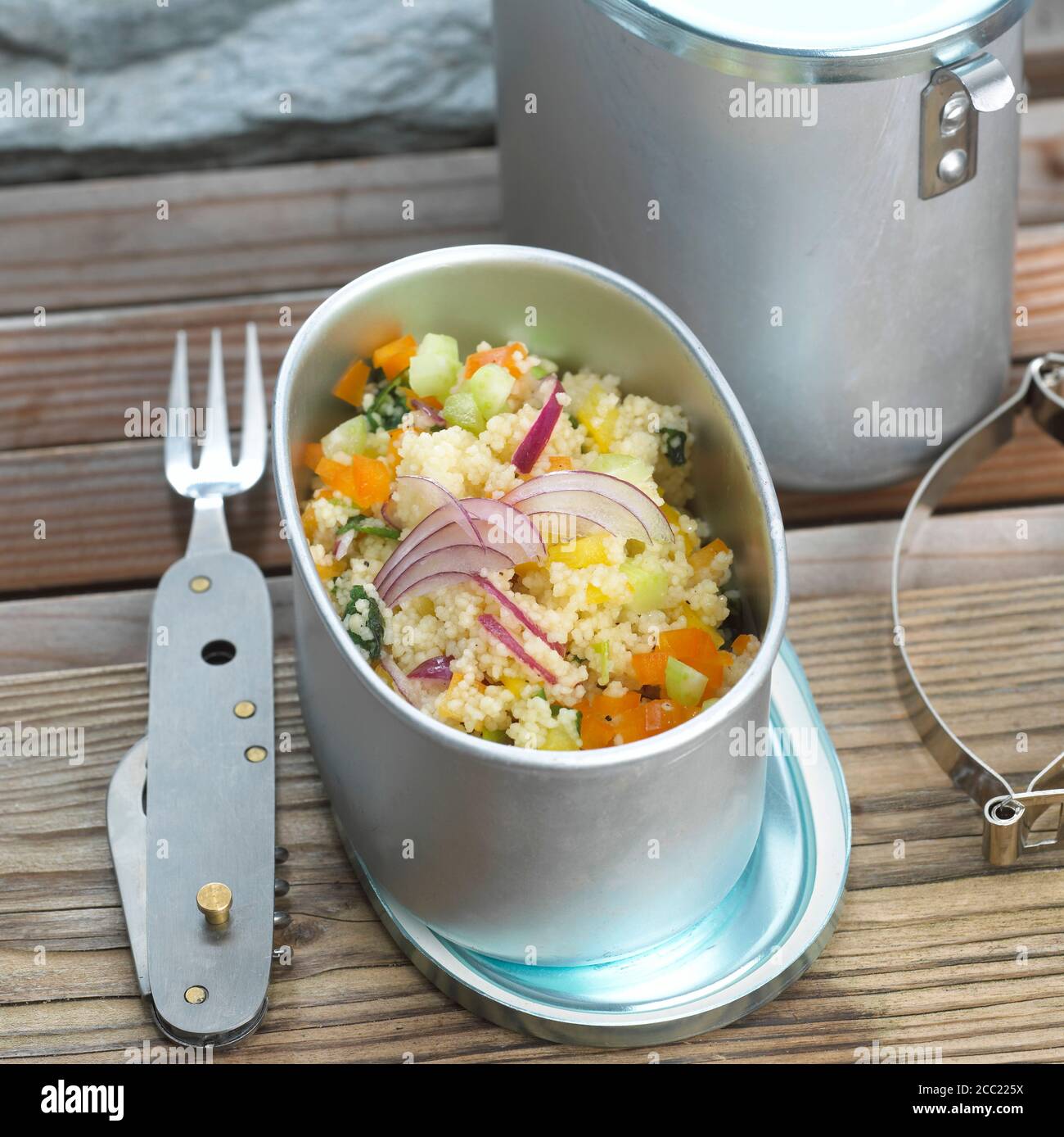 Vegetable Couscous in metal box, close-up Stock Photo - Alamy
