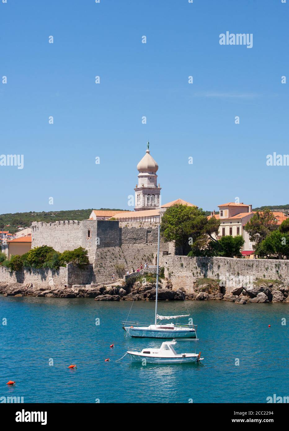 Croatia, View of Krk with Frankopan castle in background Stock Photo ...