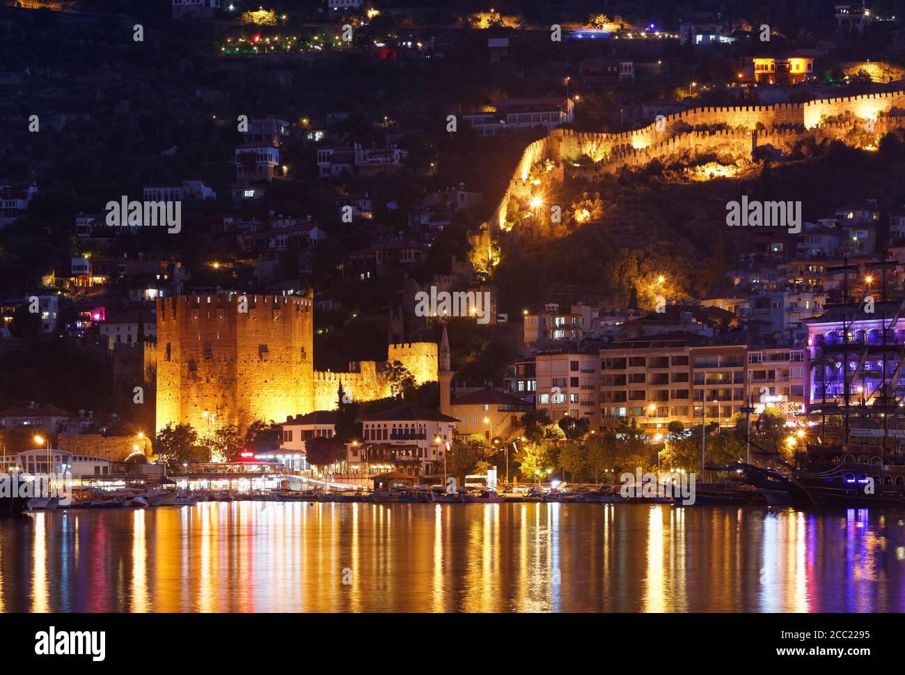 Turkey, View of Red tower at night Stock Photo - Alamy