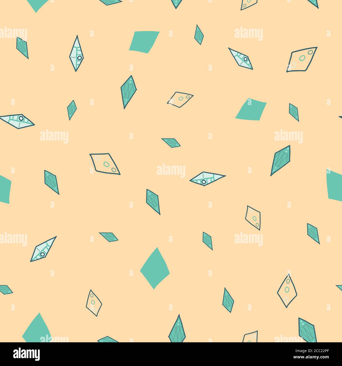 Doodle Kite shape with teal on gray background Seamless pattern Vector ...