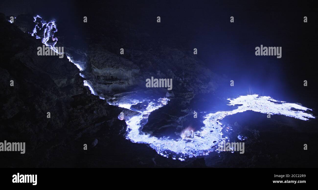 Indonesia, Java, Burning sulfur flowing from kawah Ijen volcano Stock ...