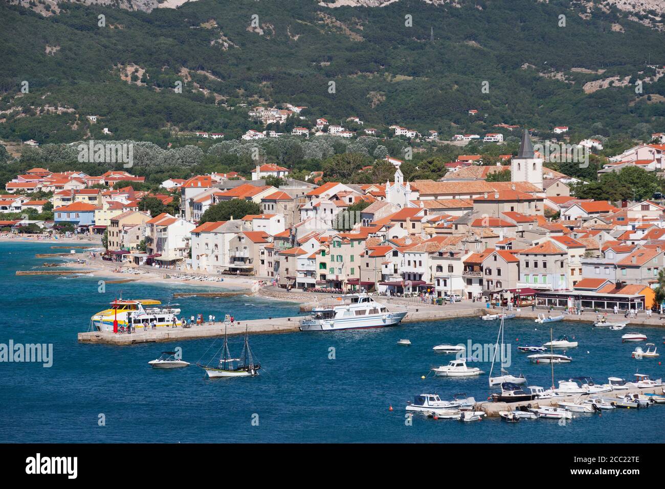 Croatia, View of Krk island with harbour and Baska town Stock Photo - Alamy