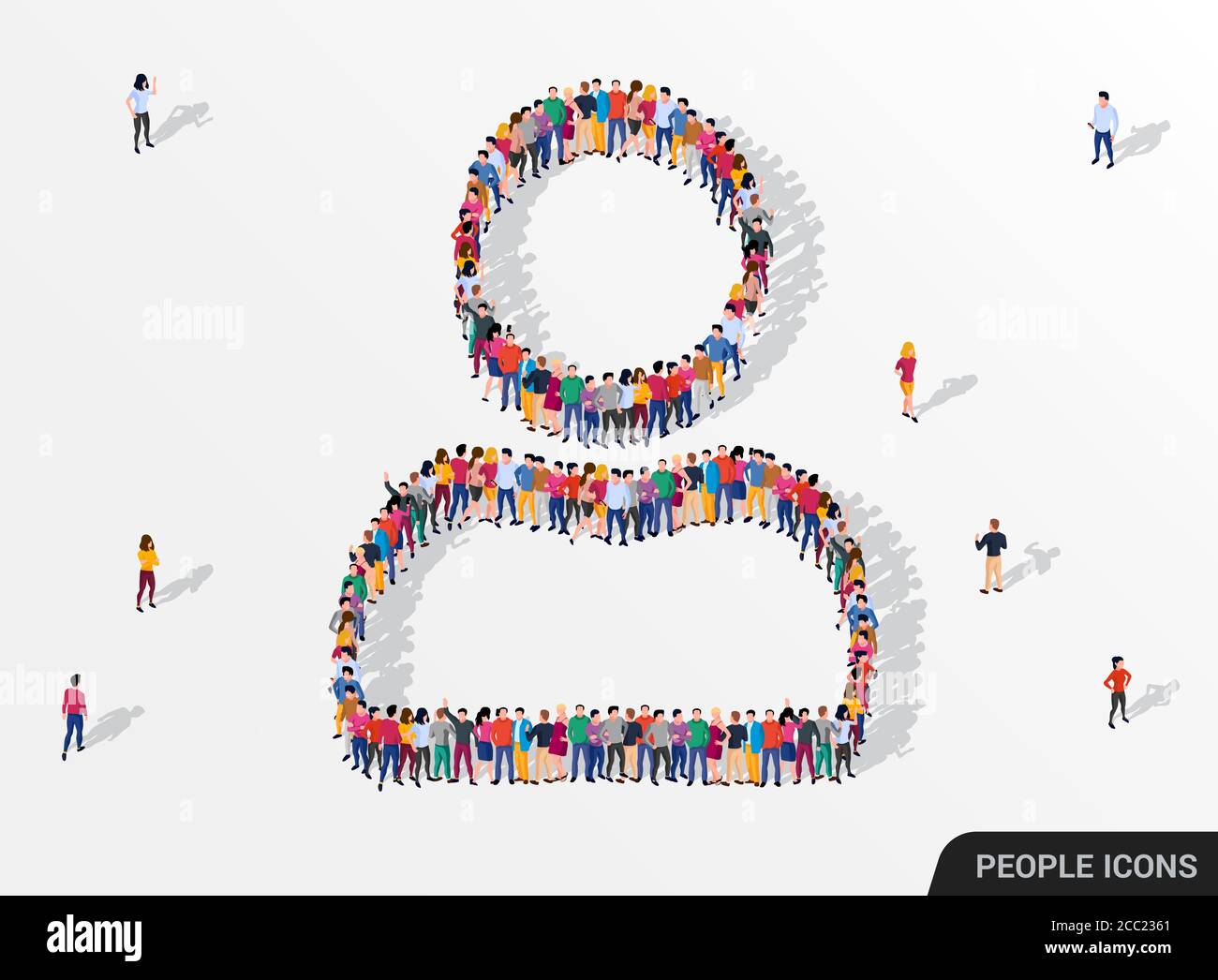 Big group of people standing in a user sign. All for one concept ...