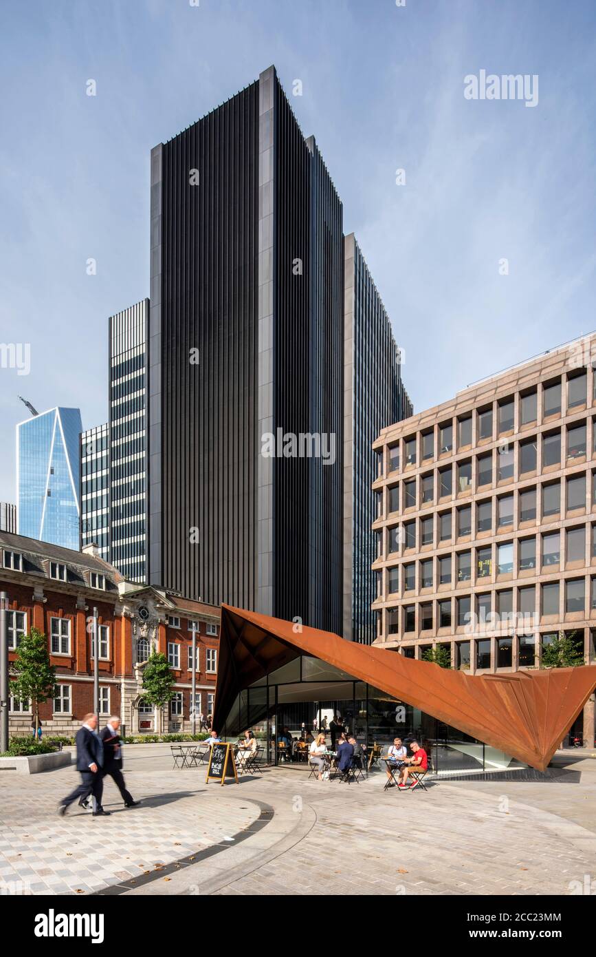 Vertical view from Aldgate Square looking south west, with black mass ...