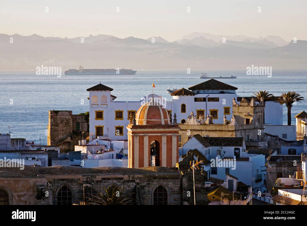 Spain, Andalusia, View from Tarifa across Strait of Gibraltar Stock ...