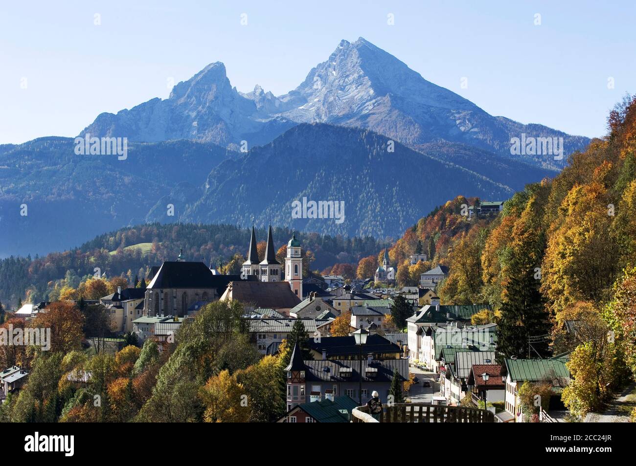 Germany, Bavaria, exterior of buildings with Watzmann in background ...