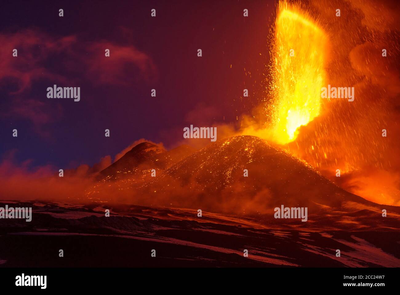 Italy, View of Lava erupting from Mount Etna Stock Photo - Alamy