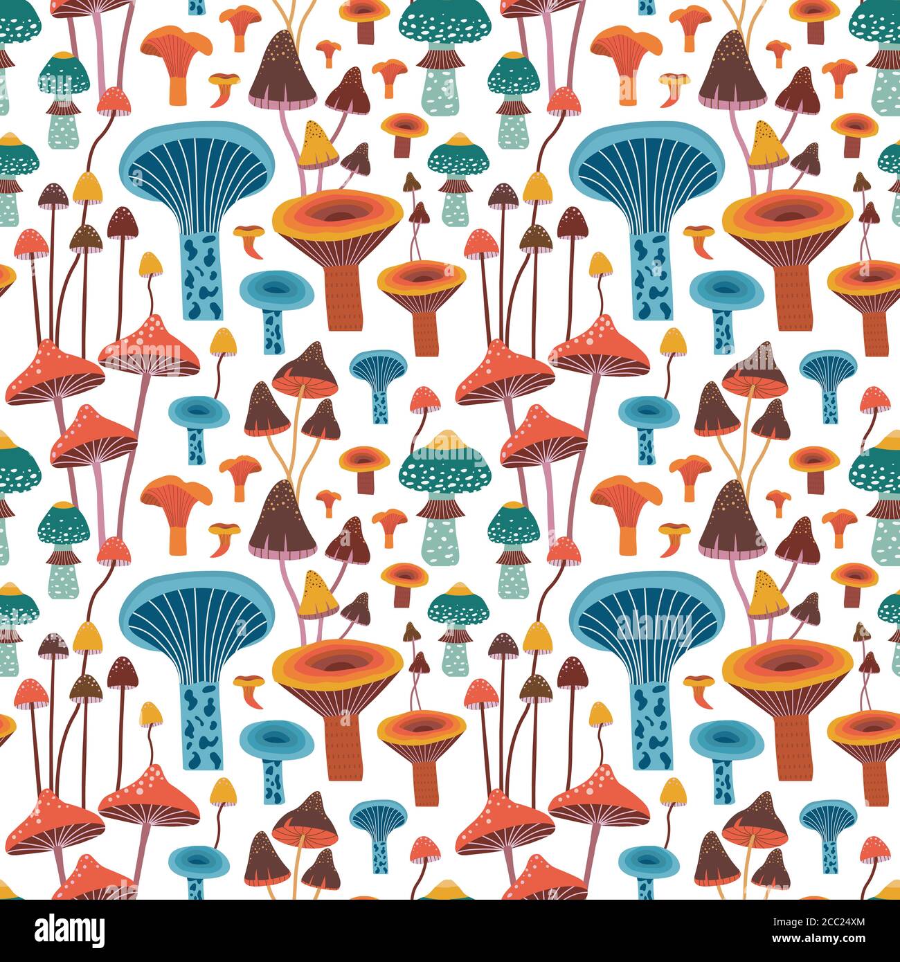 Flat Hand Drawn Forest Mushrooms Seamless Pattern Stock Vector Image ...