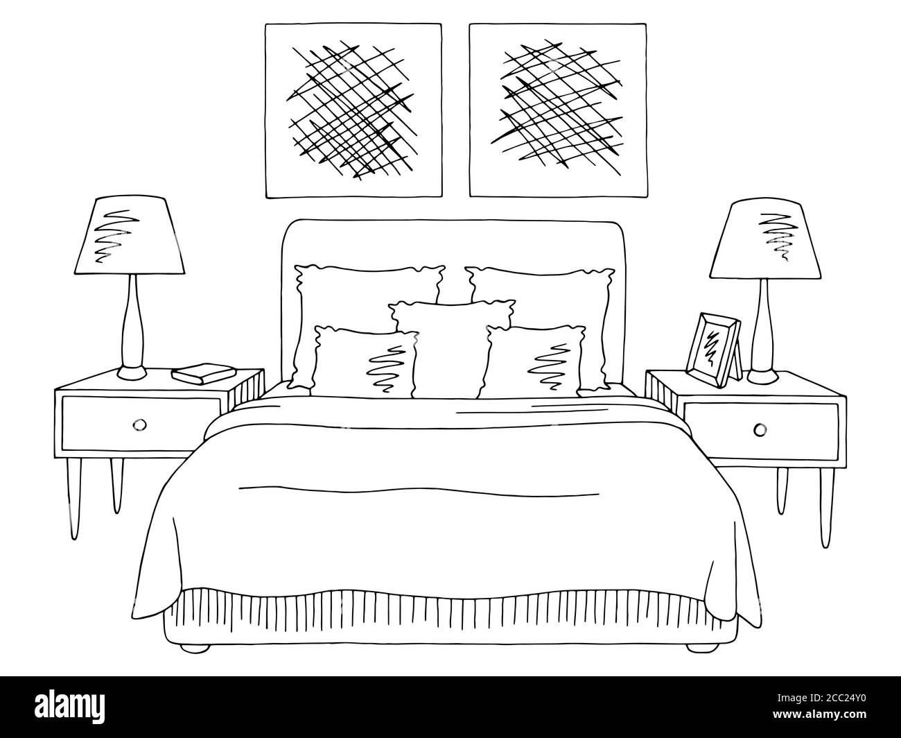 Bedroom graphic black white home interior sketch illustration vector ...