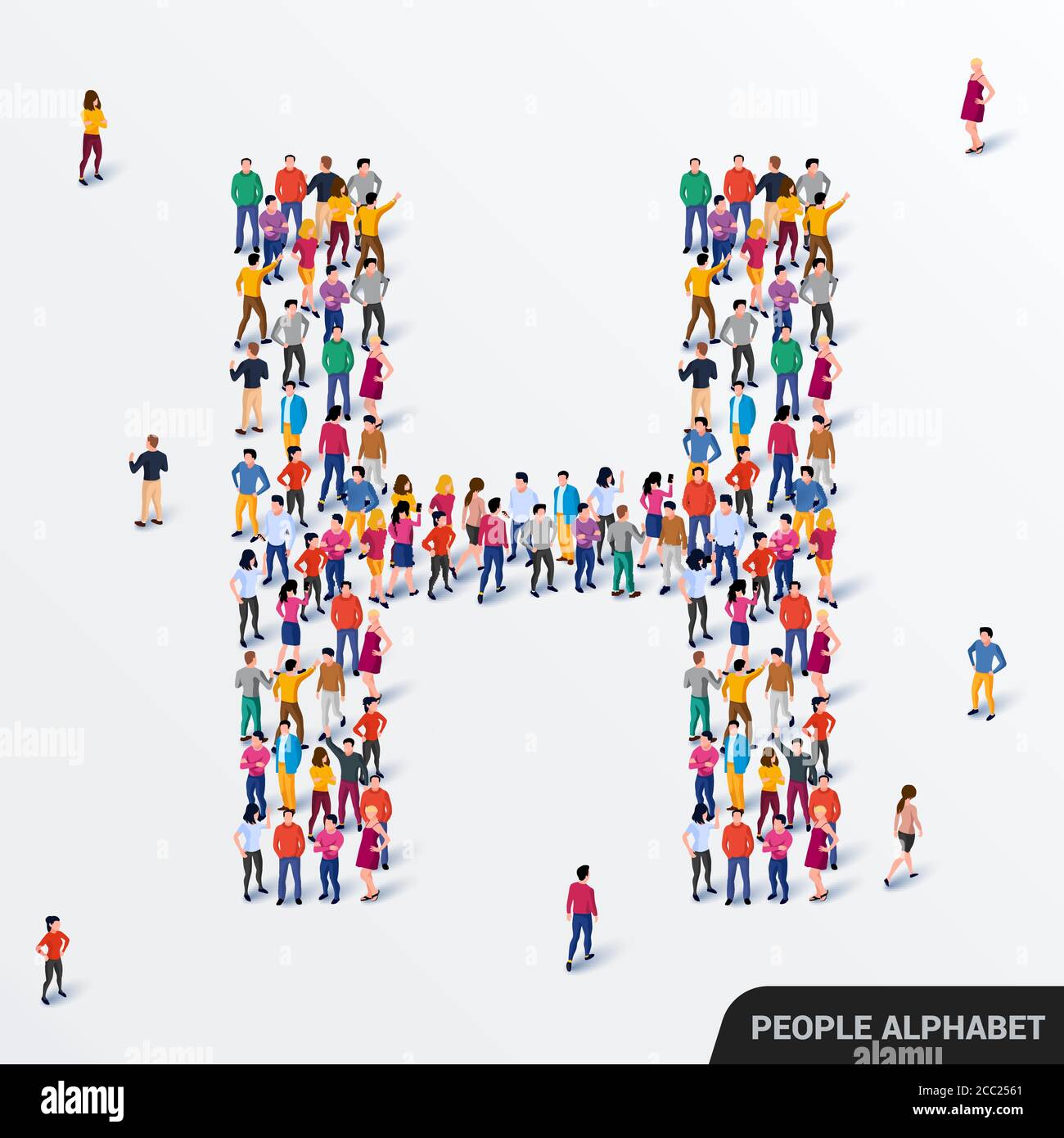 Large group of people in letter H form. Human alphabet. Vector seamless ...