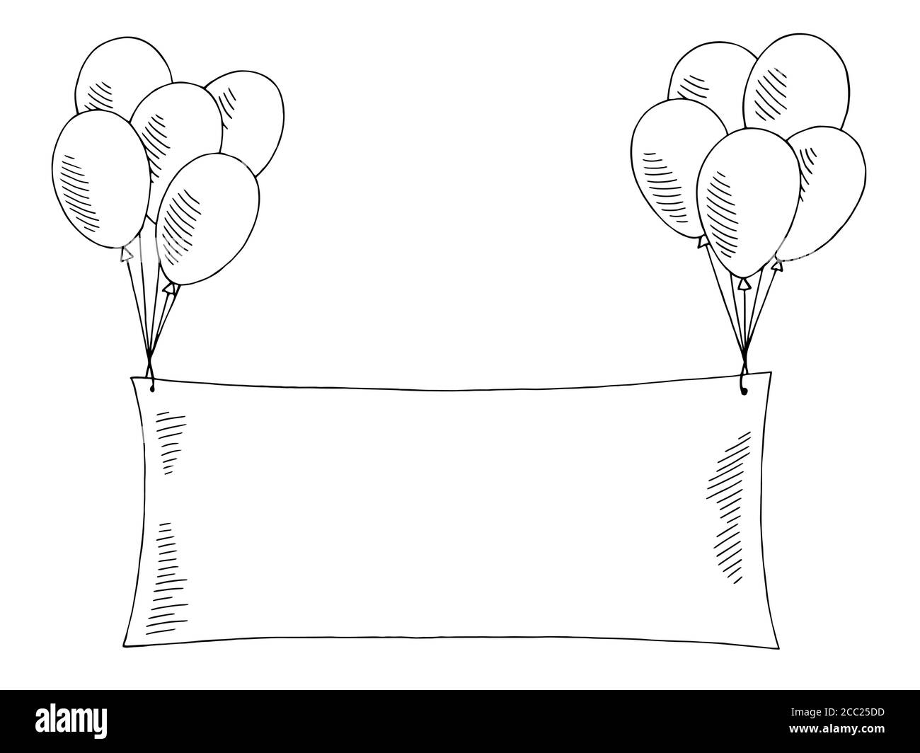 Banner air balloon graphic black white sketch illustration vector Stock ...