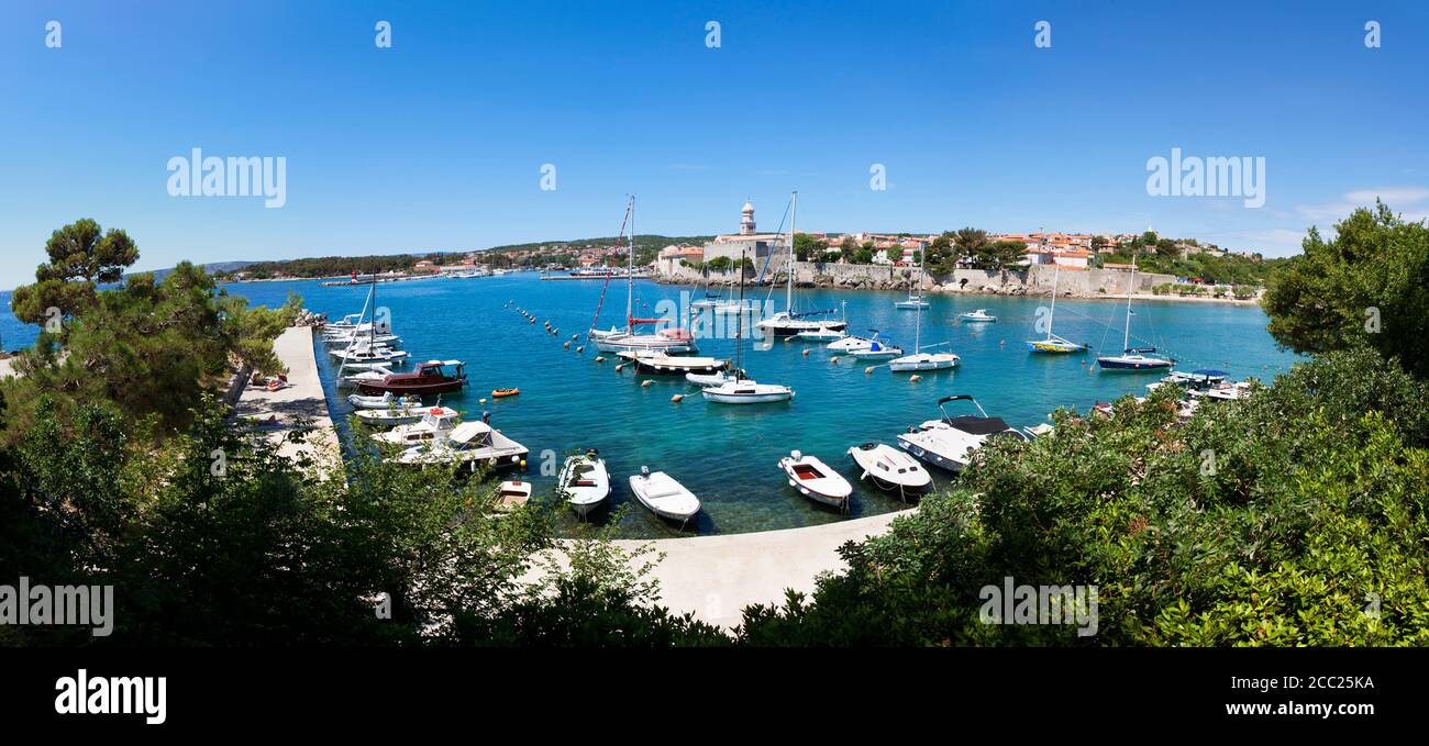 Croatia, View of Krk with Frankopan castle in background Stock Photo ...