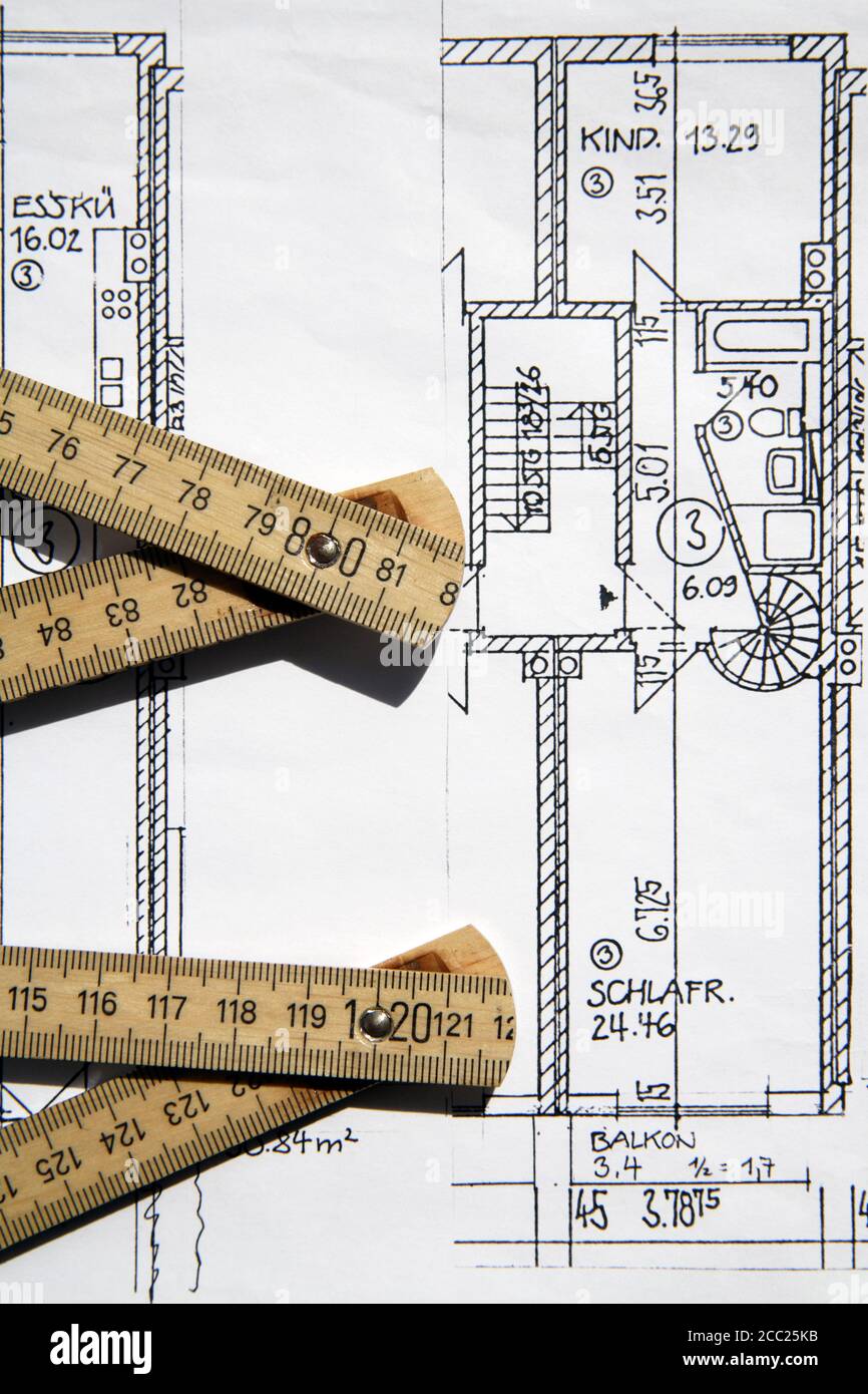 Architects plan and folding rule hi-res stock photography and images ...