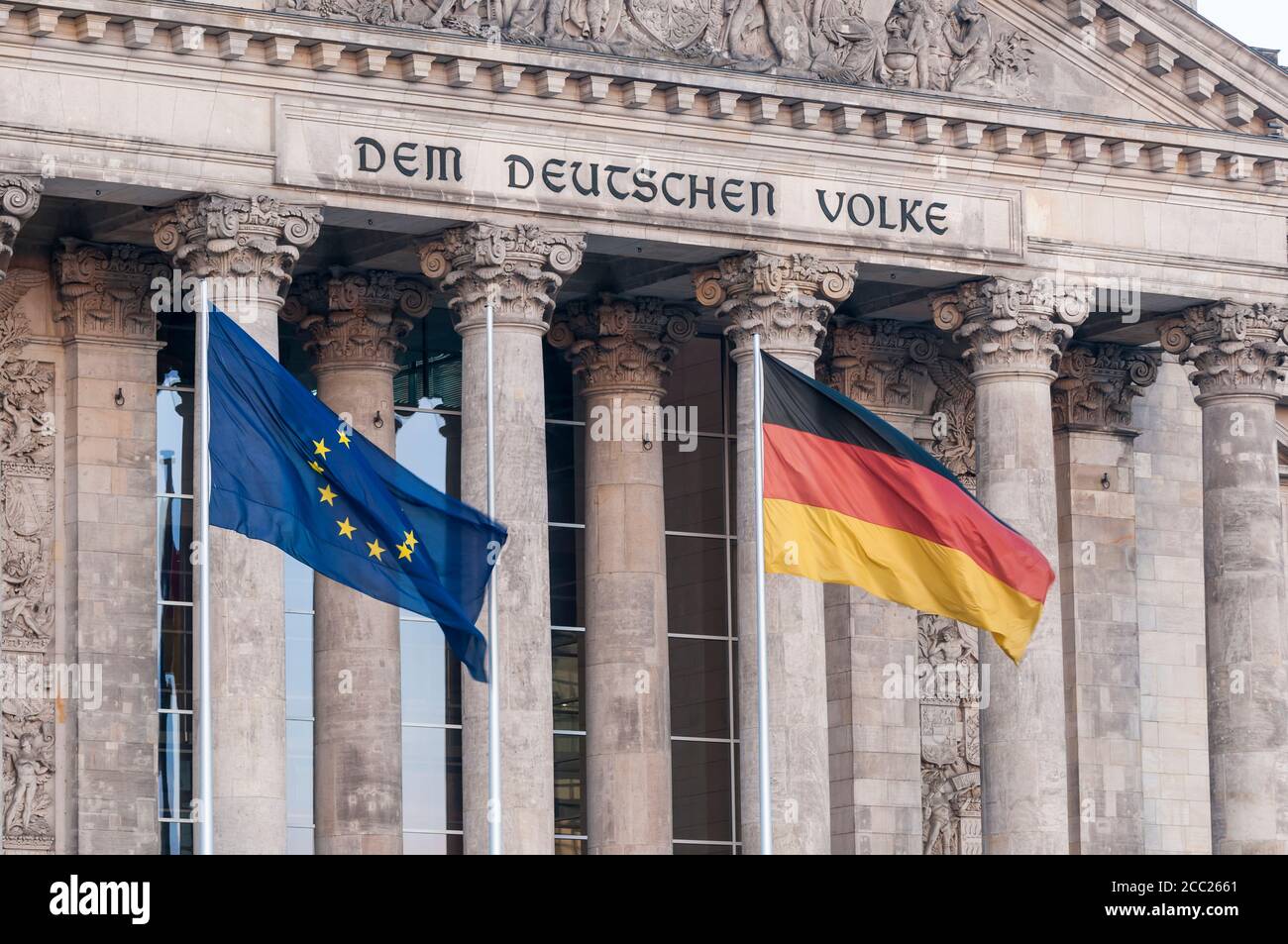 Germany, Berlin, Flags in front of Reichstag Building Stock Photo - Alamy