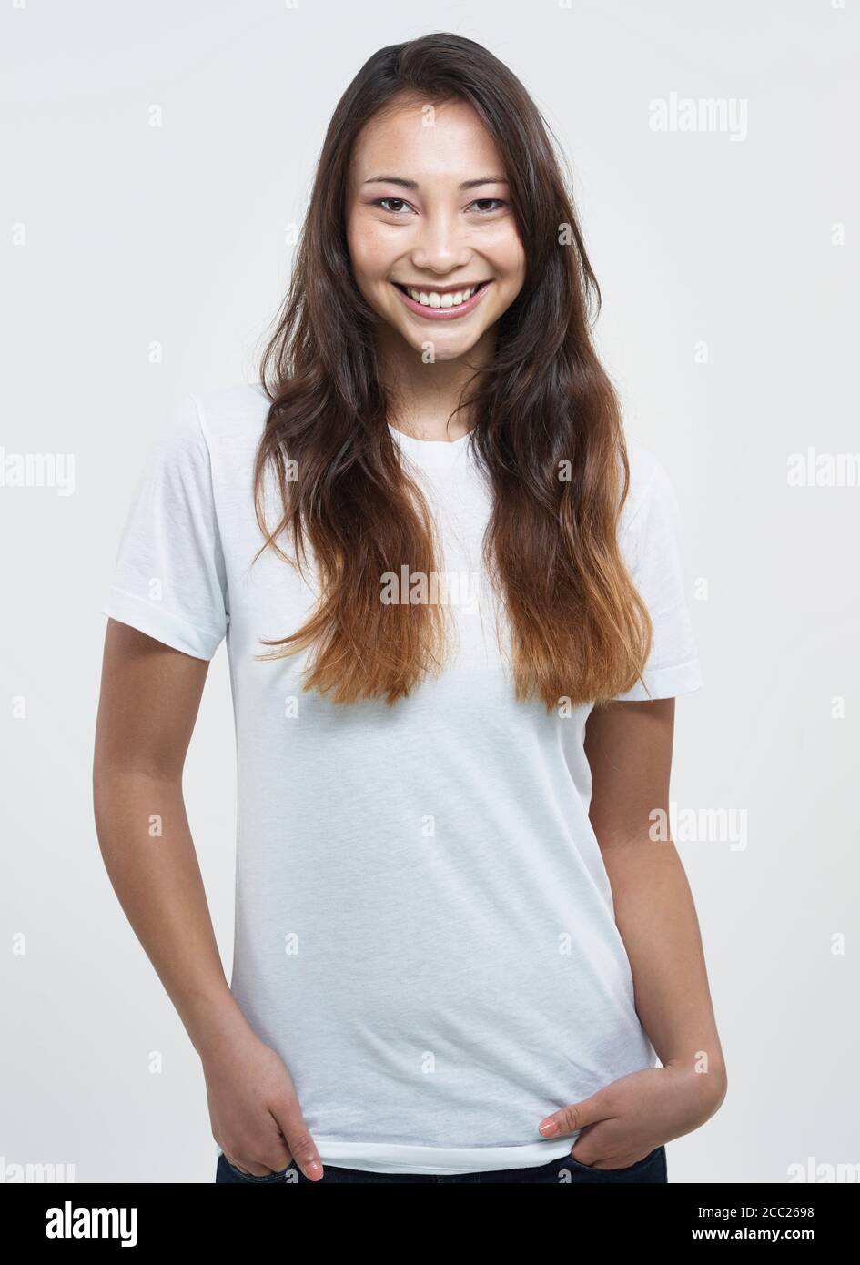 White t shirt only woman hi-res stock photography and images - Alamy