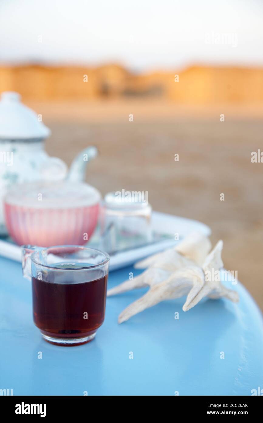 Egypt, Black tea on table at beach Stock Photo - Alamy