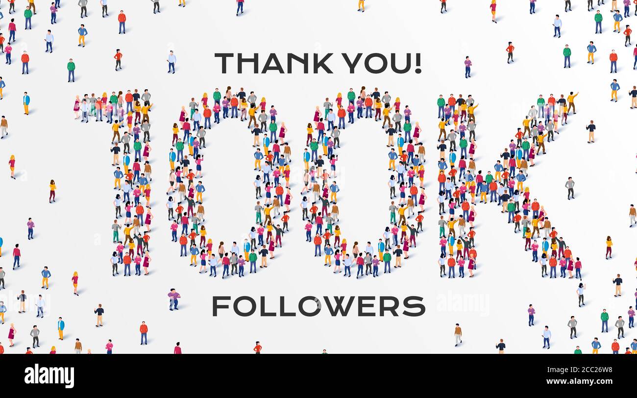 100K Followers. Group of business people are gathered together in the ...