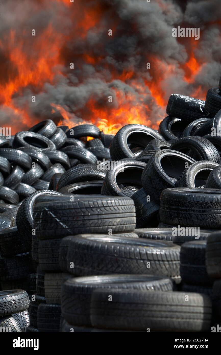 Germany, Hamburg, Burning tires Stock Photo - Alamy