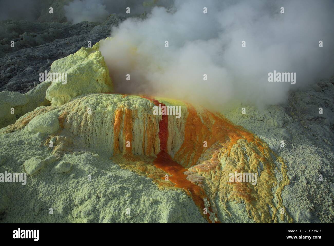 Indonesia, East Java, Welirang volcano, Sulphur deposits Stock Photo ...