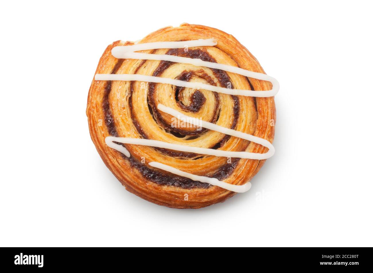 Studio shot of a single cinnamon bun cut out against a white background ...