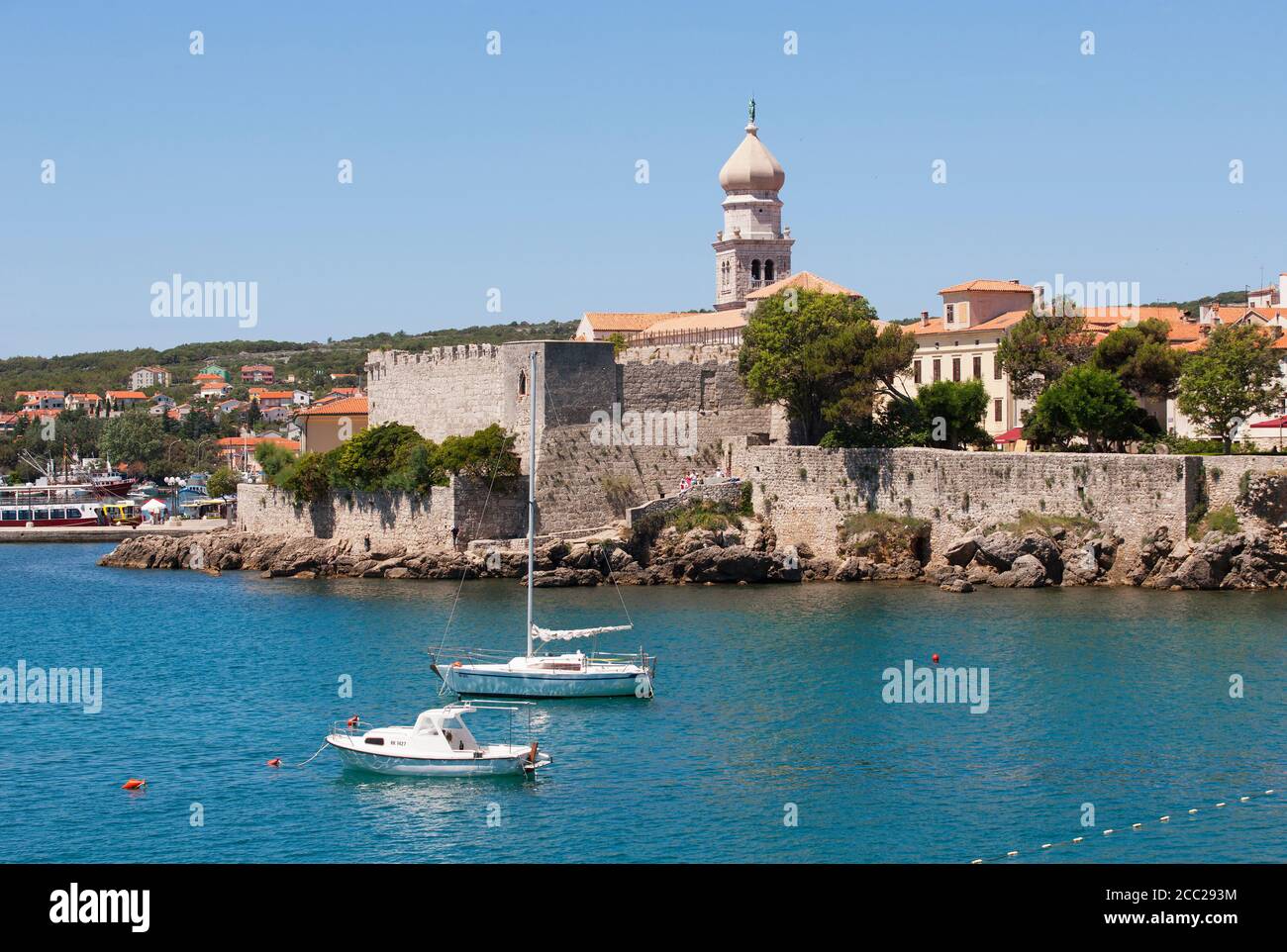 Croatia, View of Krk with Frankopan castle in background Stock Photo ...