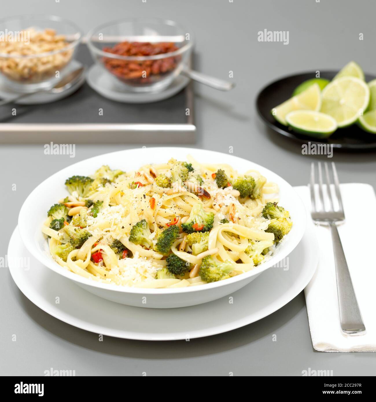 Pasta with broccoli and chili, close-up Stock Photo - Alamy