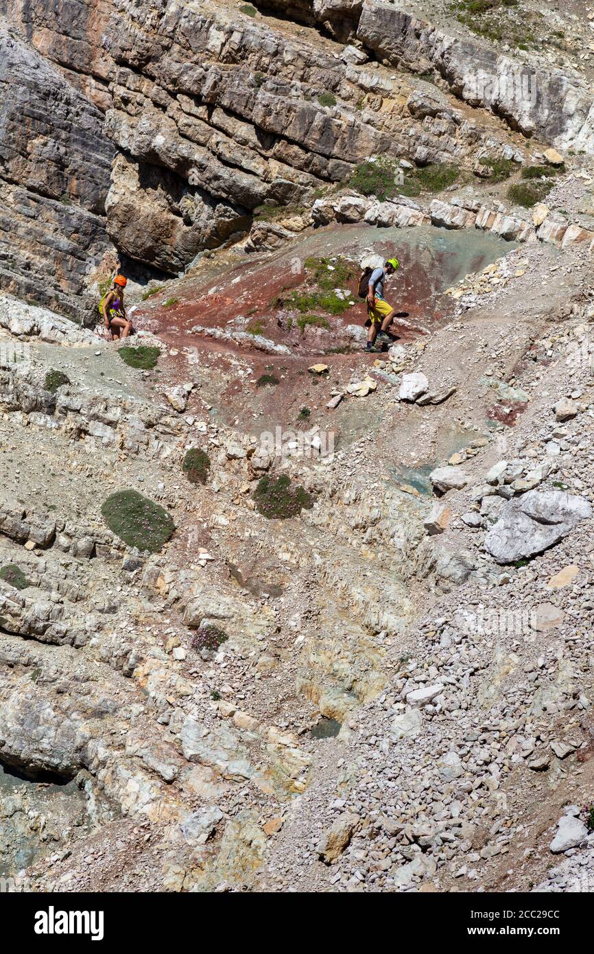 Italy Veneto Dolomiti - Hikers along the Astaldi aided path Stock Photo ...
