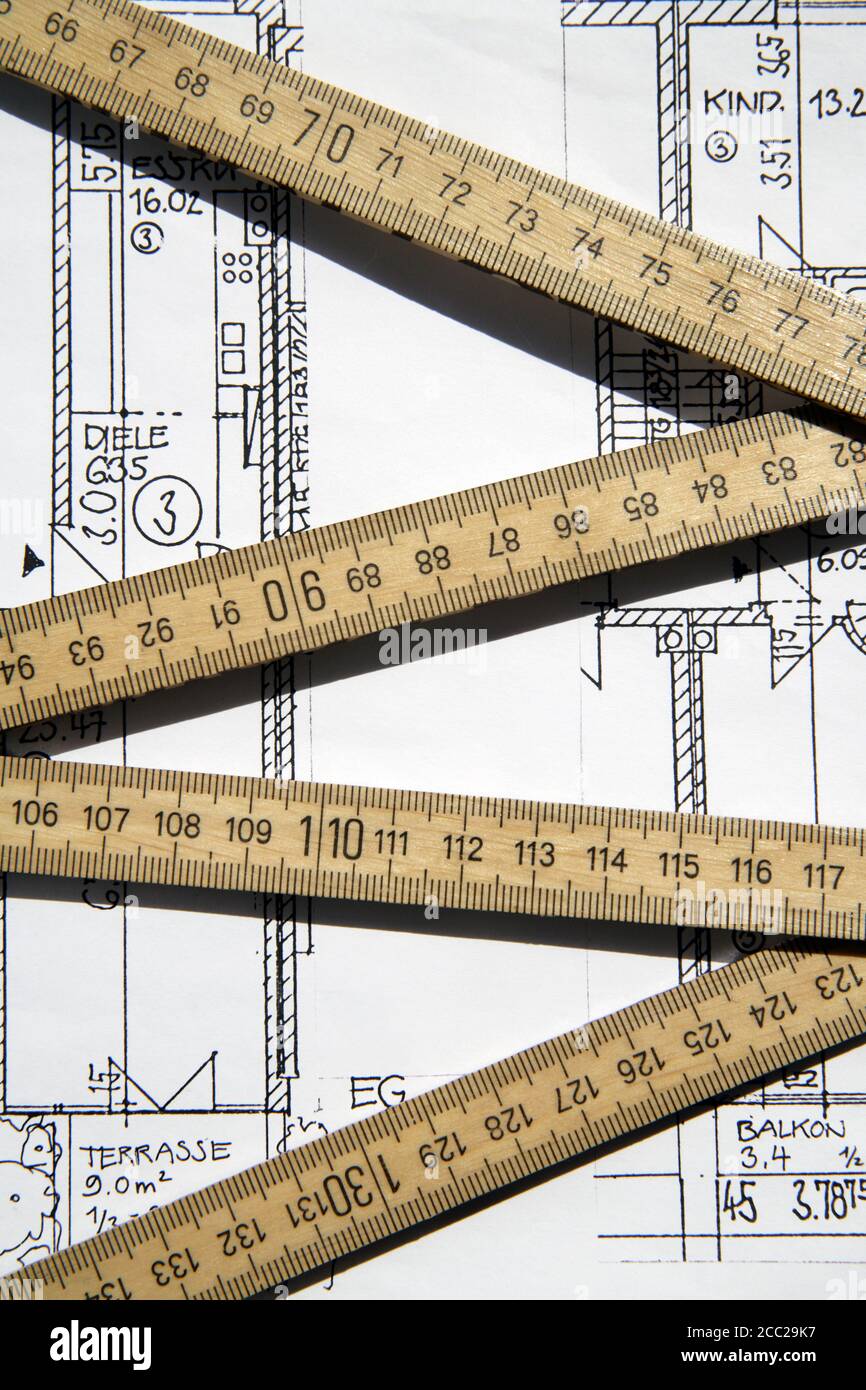 Architects plan and folding rule hi-res stock photography and images ...