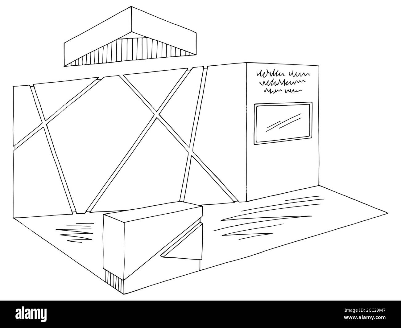 Exhibition stand graphic interior black white sketch illustration ...